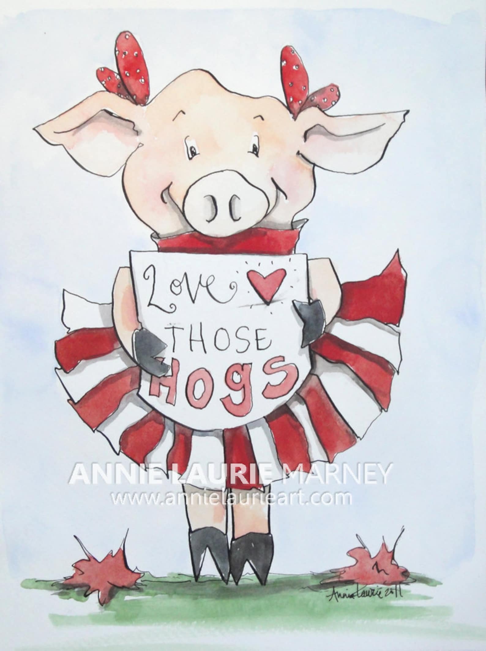 Arkansas Razorback Cheerleader piggie 9x12 - Etsy