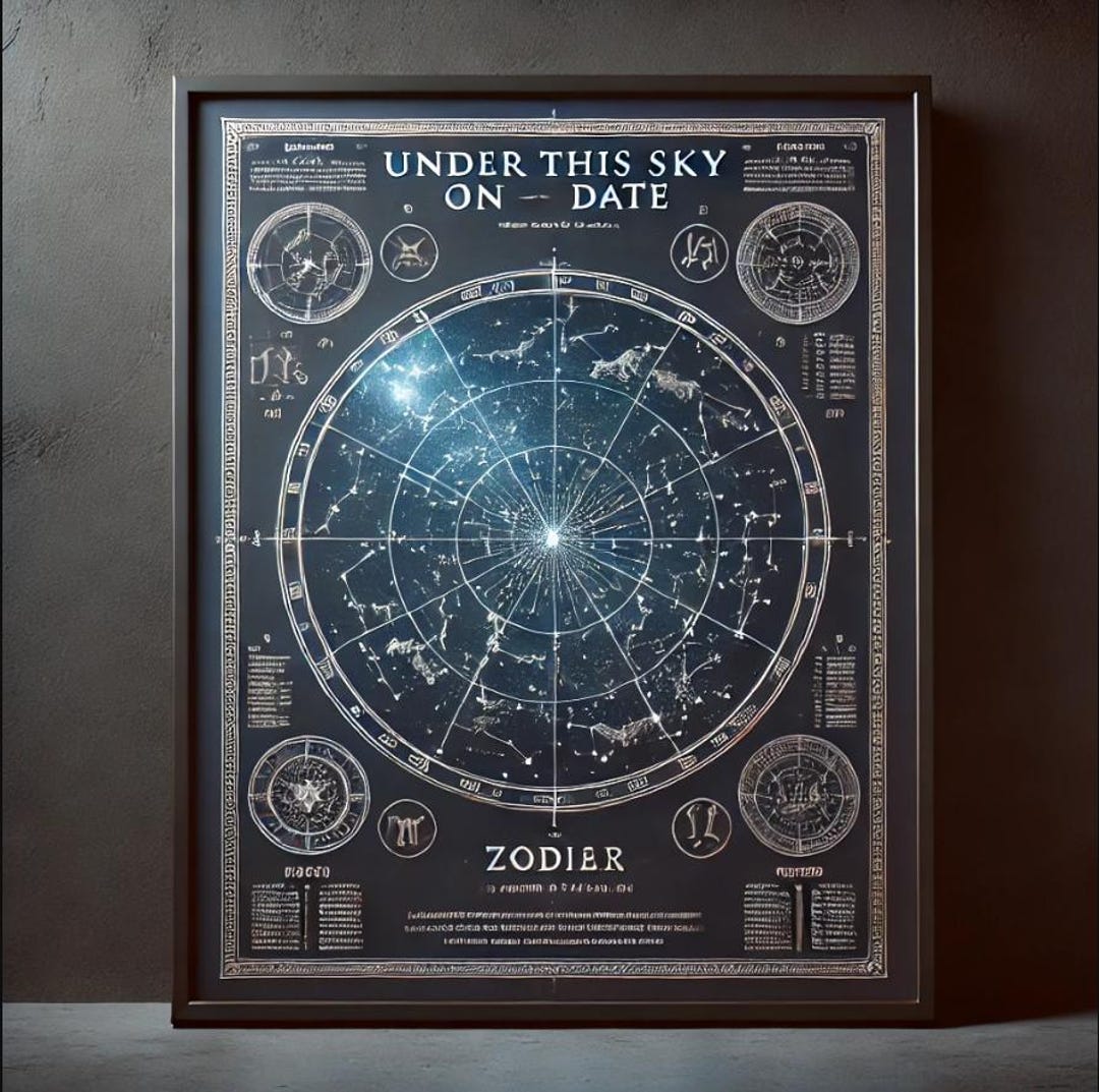 Custom Star Map Zodiac Constellation Sky Chart Personalized Night Sky ...