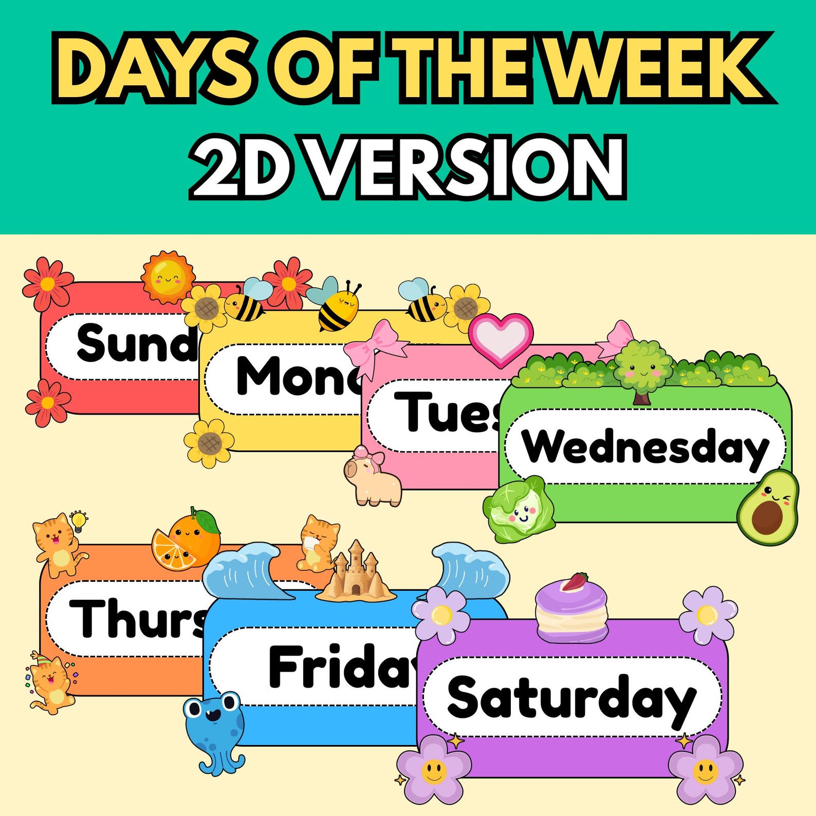 Cute Days & Months Decor Pack | 2D and 3D Wall and Bulletin Board Kit ...