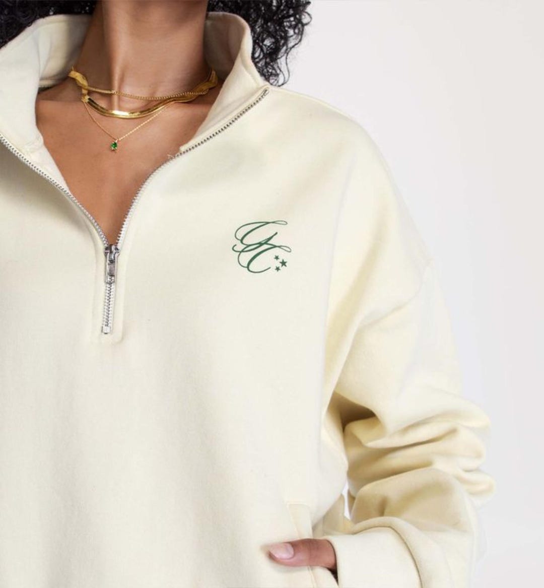 Custom Embroidered Quarter Zip, Custom Embroidery Text Logo Sweatshirt ...