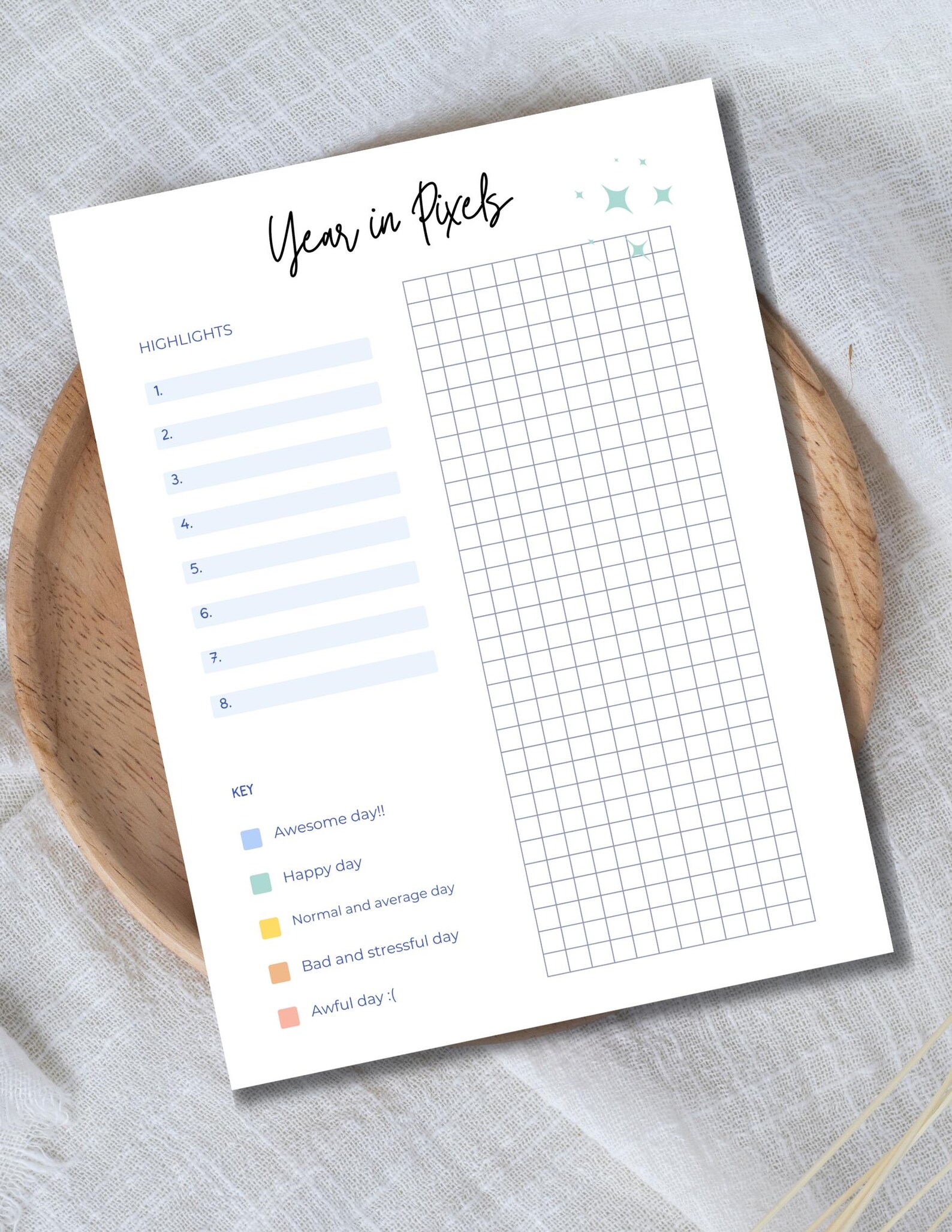 Year in Pixels Mood Tracker - Daily Mood Chart, Printable Mental Health ...