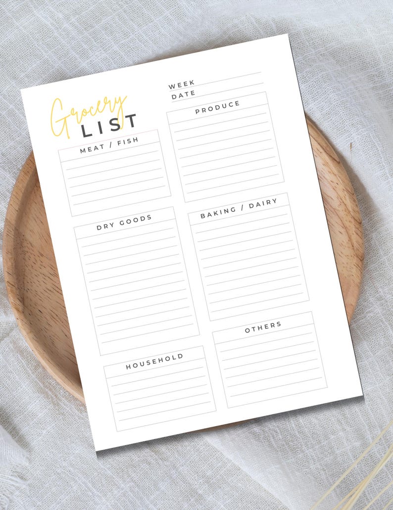 Printable Grocery List Template - Weekly Shopping Planner, Meal Prep ...