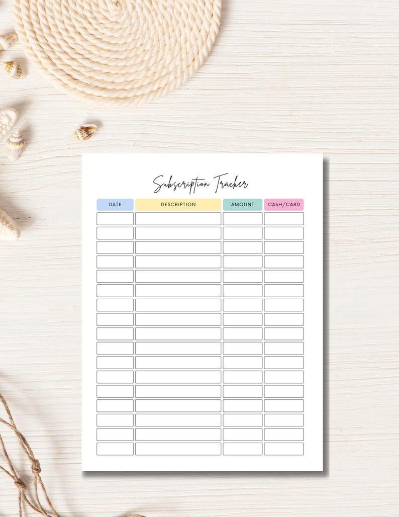 Printable Subscription Tracker - Expense Management Template, Budget ...