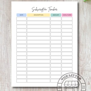 Printable Subscription Tracker - Expense Management Template, Budget ...