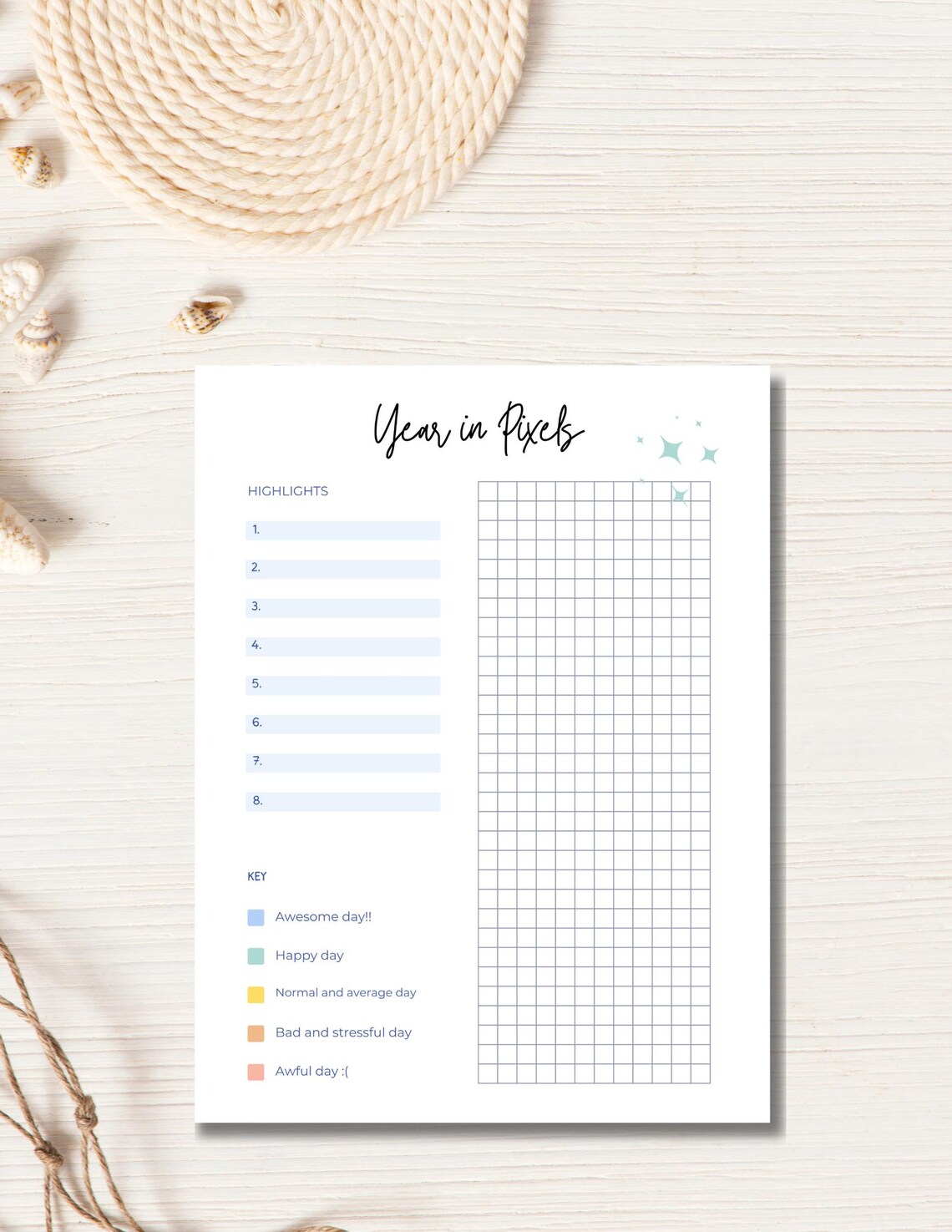 Year in Pixels Mood Tracker - Daily Mood Chart, Printable Mental Health ...