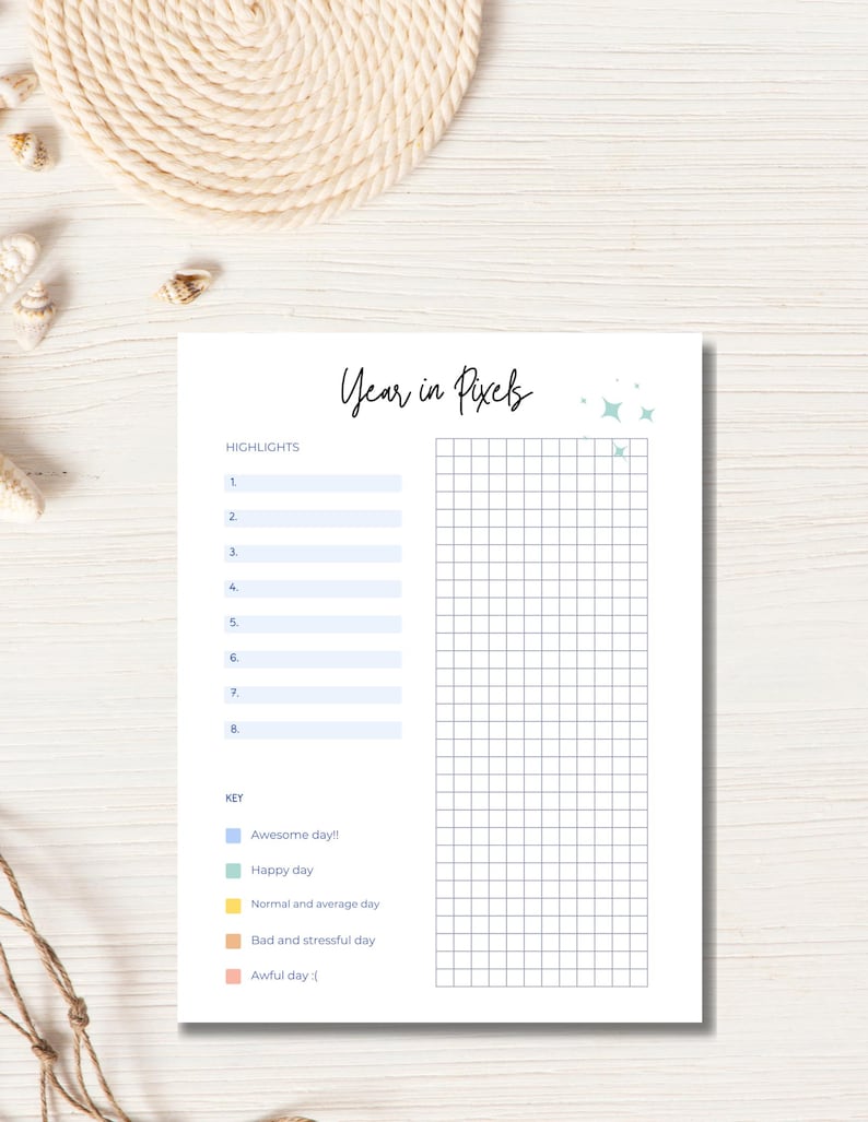 Year in Pixels Mood Tracker - Daily Mood Chart, Printable Mental Health ...