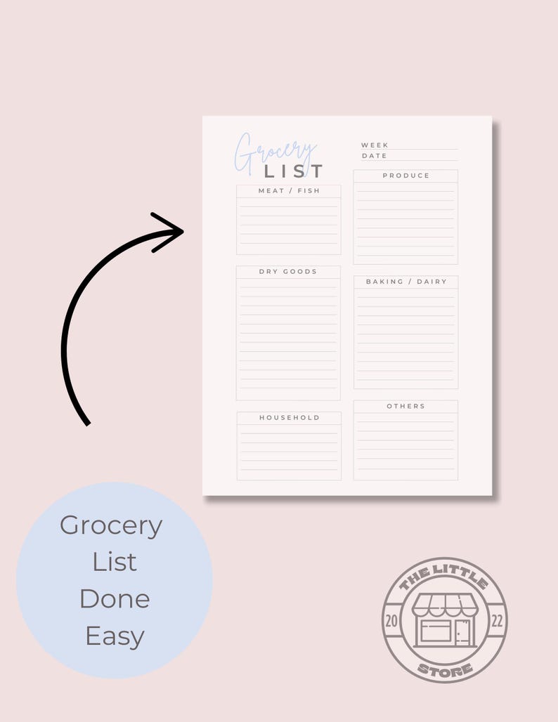 Printable Grocery List Template Weekly Shopping Planner, Meal Prep ...