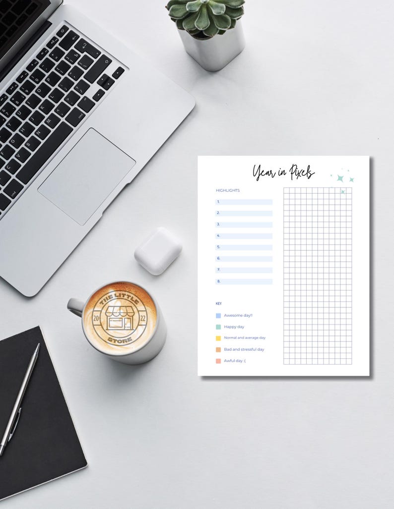 Year in Pixels Mood Tracker - Daily Mood Chart, Printable Mental Health ...