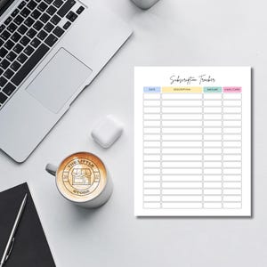 Printable Subscription Tracker - Expense Management Template, Budget ...