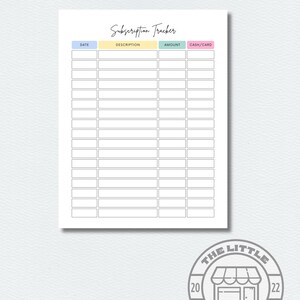 Printable Subscription Tracker - Expense Management Template, Budget ...