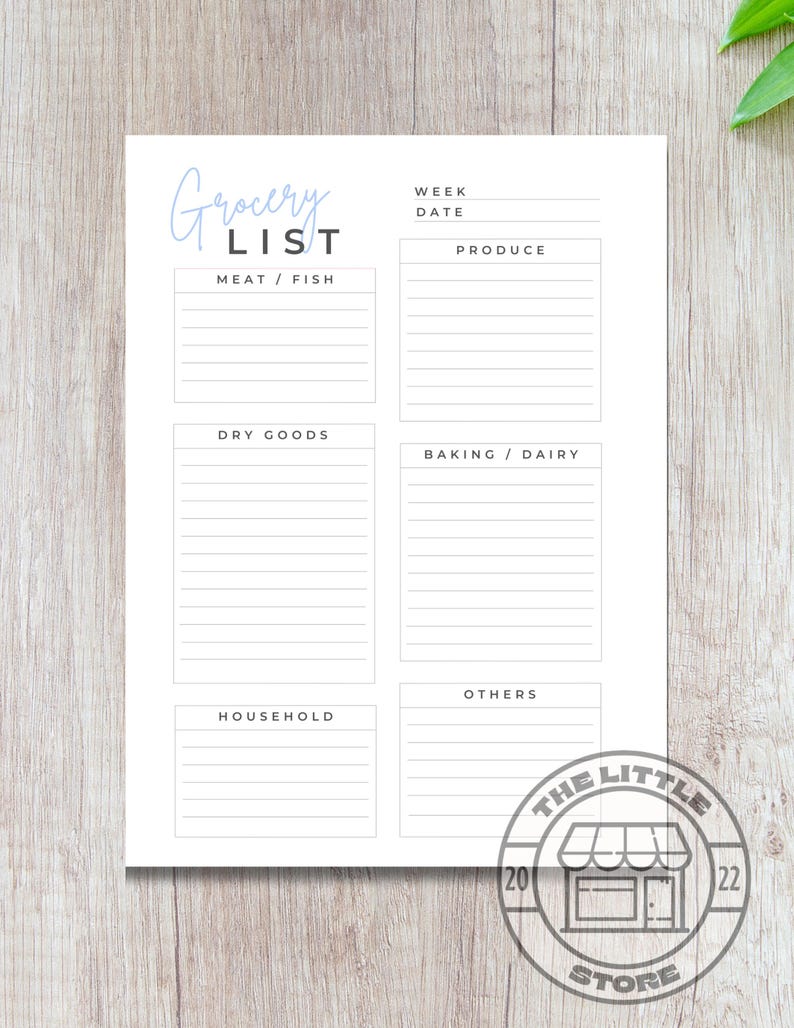 Printable Grocery List Template - Weekly Shopping Planner, Meal Prep ...