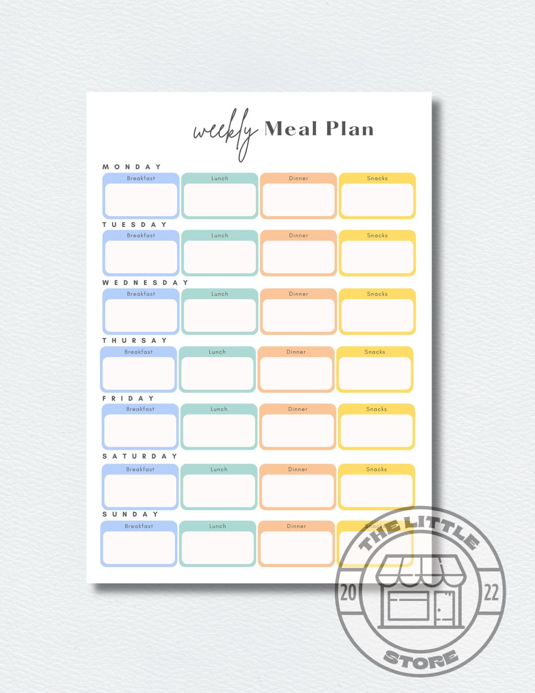 Weekly Meal Planner Printable - Meal Prep & Snack Organizer Template ...