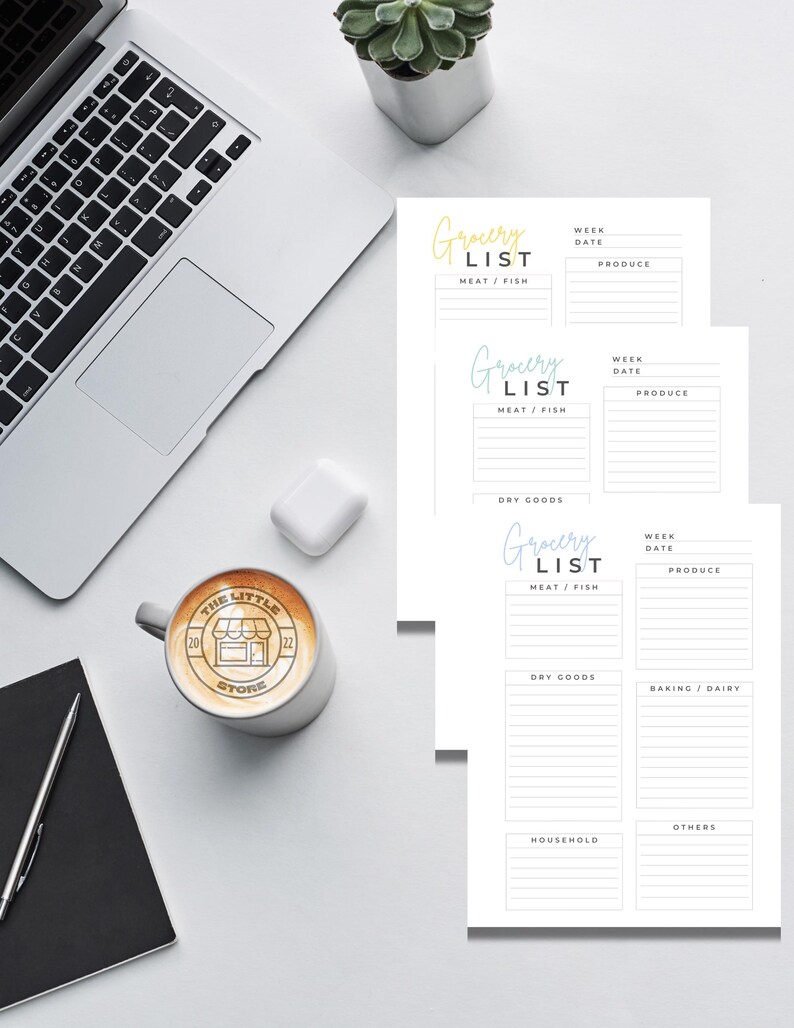Printable Grocery List Template - Weekly Shopping Planner, Meal Prep ...