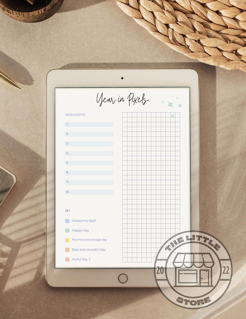 Year in Pixels Printable - Mood Tracker & Journal Template, 12-month ...