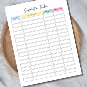 Printable Subscription Tracker - Expense Management Template, Budget ...