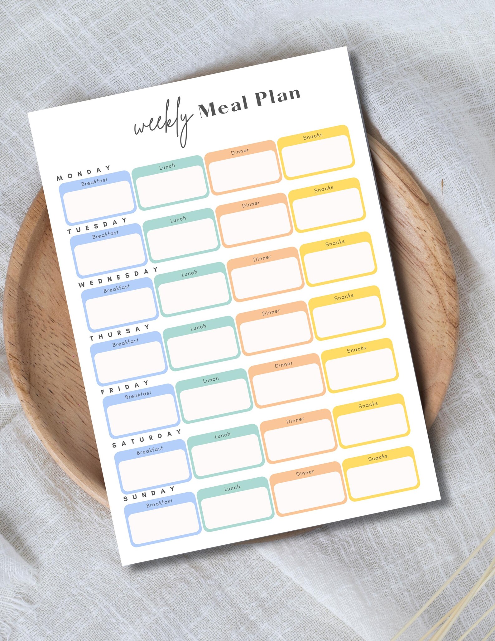 Weekly Meal Planner Printable - Meal Prep & Snack Organizer Template ...