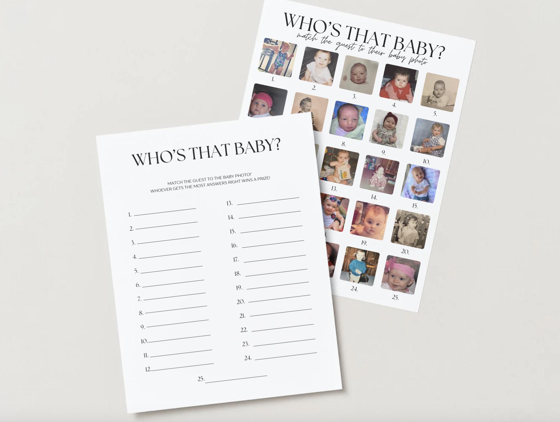 WHO'S THAT BABY? Baby Shower Game, Editable Template! - Etsy