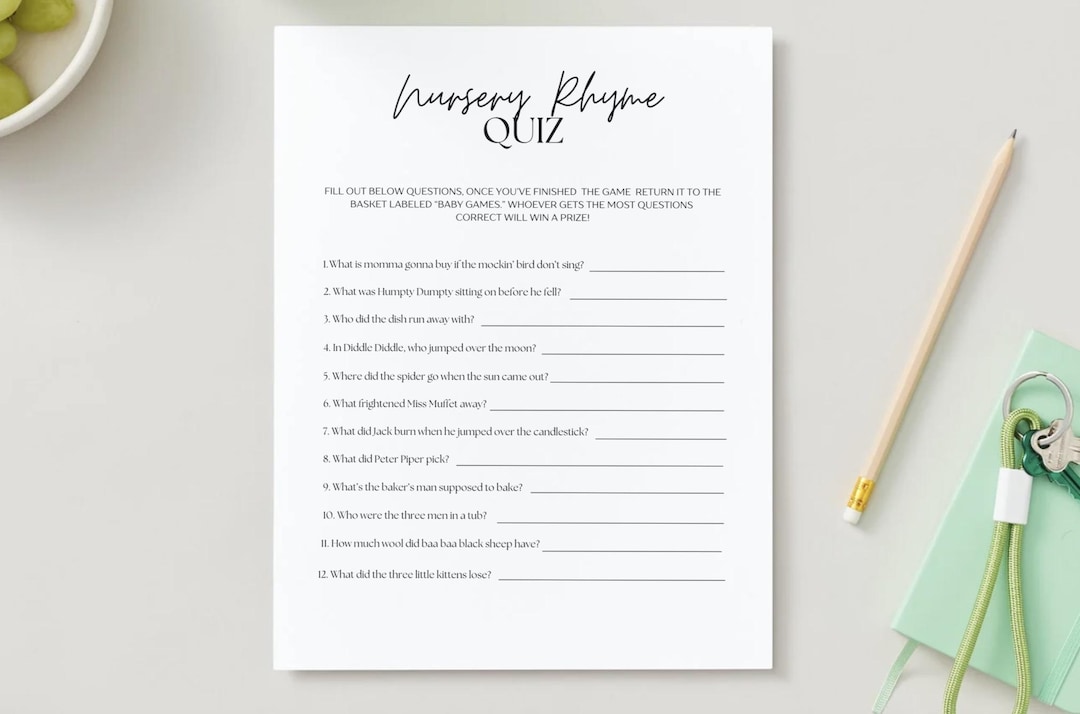 NURSERY RHYME QUIZ! Baby Shower Game! - Etsy