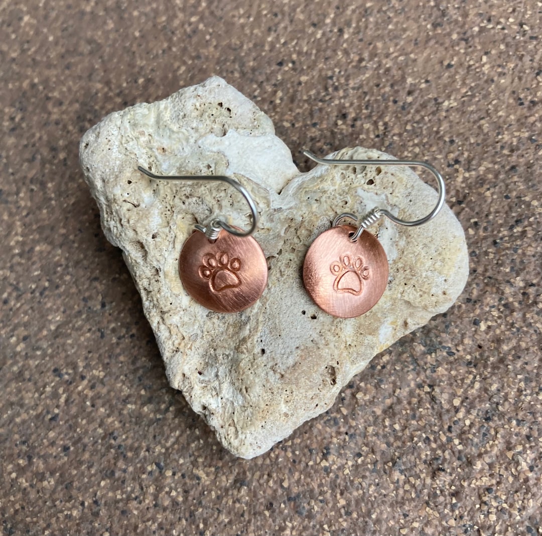 Handcrafted Copper DOG Paw Print Earrings, Dog Lover, Puppy Lover ...