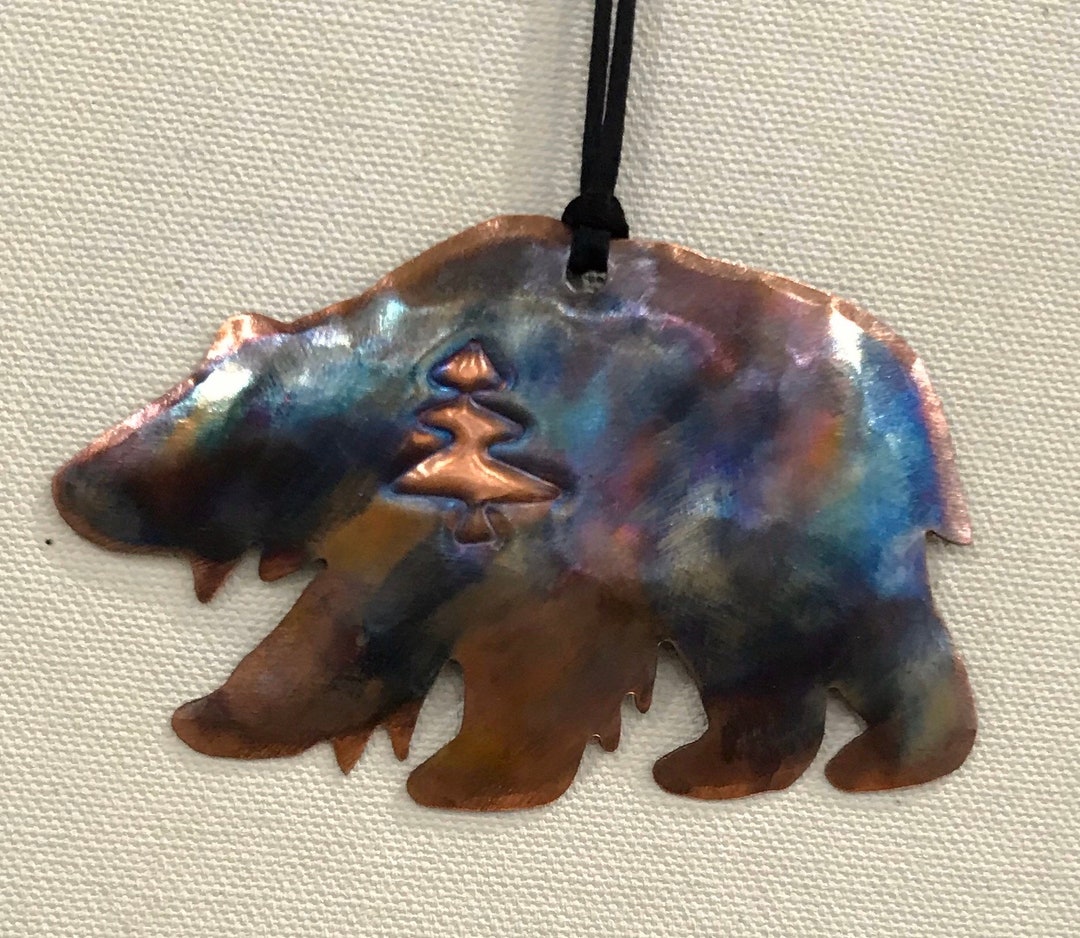 Handcrafted Copper Bear With Tree Ornament - Etsy