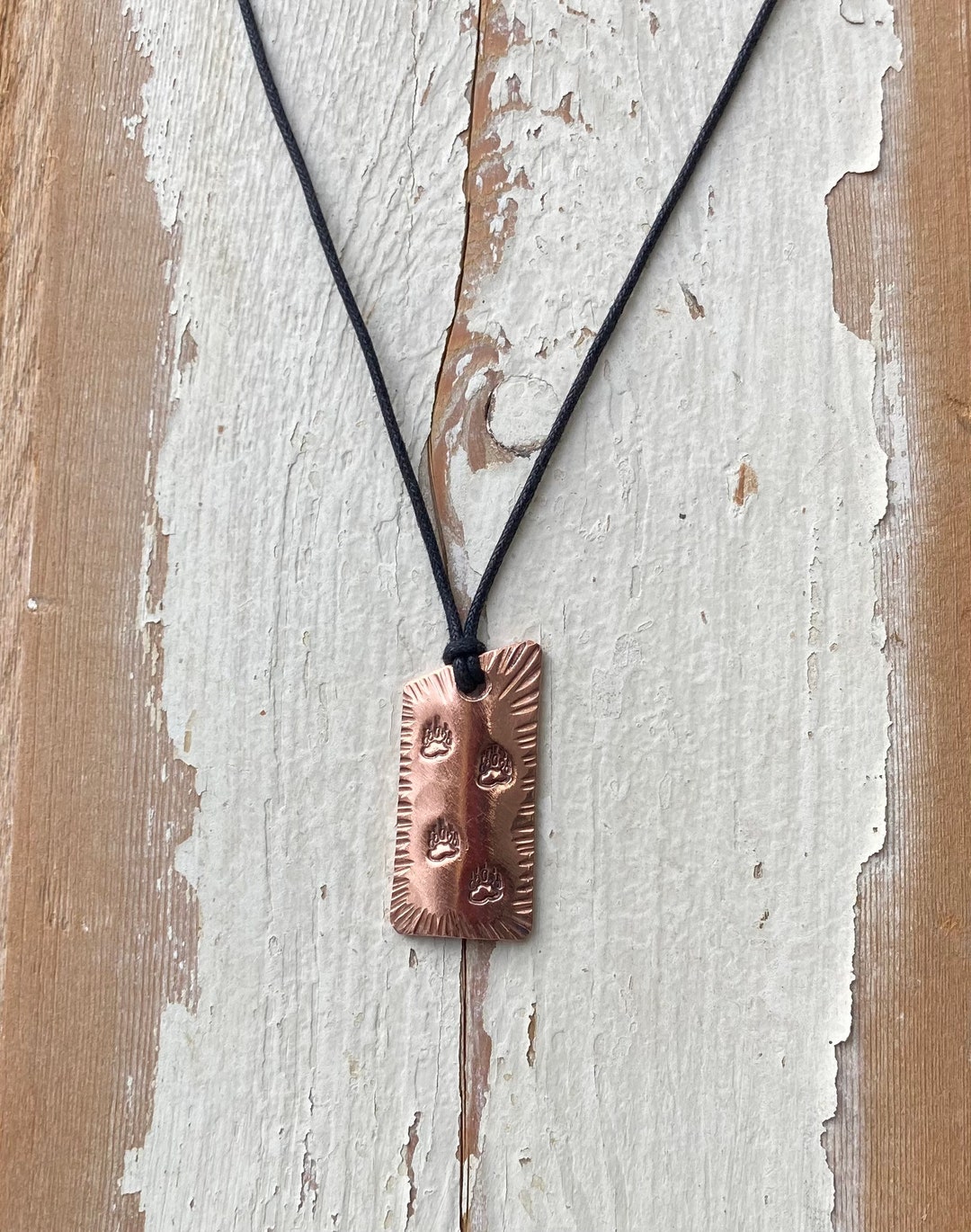 Handcrafted Copper Bear Paw Print Pendant Necklace, Guy Gift, Made in ...