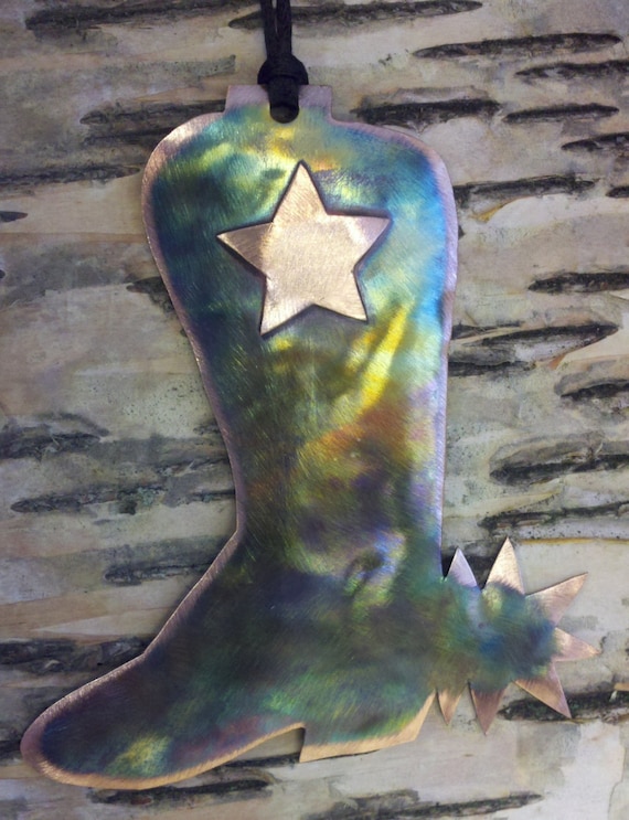 Handcrafted Copper Cowboy Boot With Star Ornament | Etsy