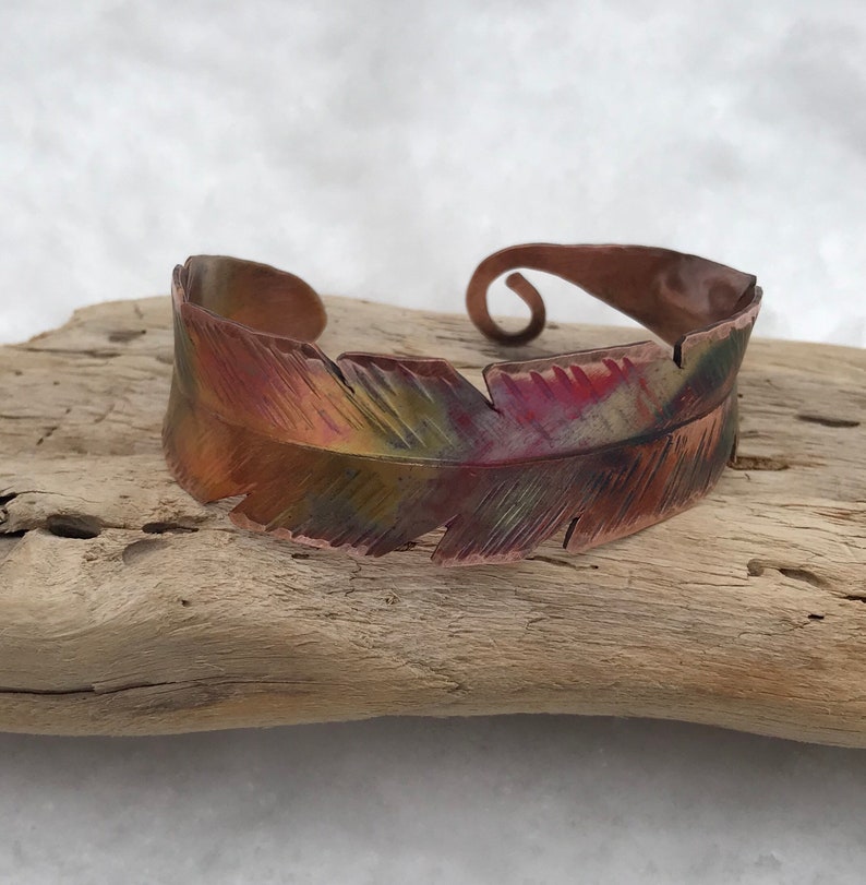 Hammered Copper Feather Cuff, Healing Bracelet, Copper Bracelet, Copper ...