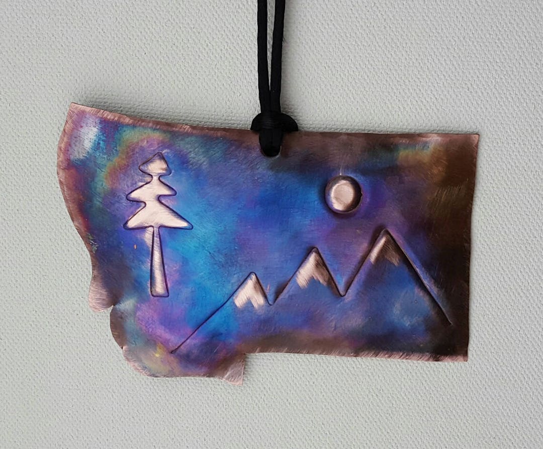 Montana Mountain Scene Fired Copper Ornament - Etsy