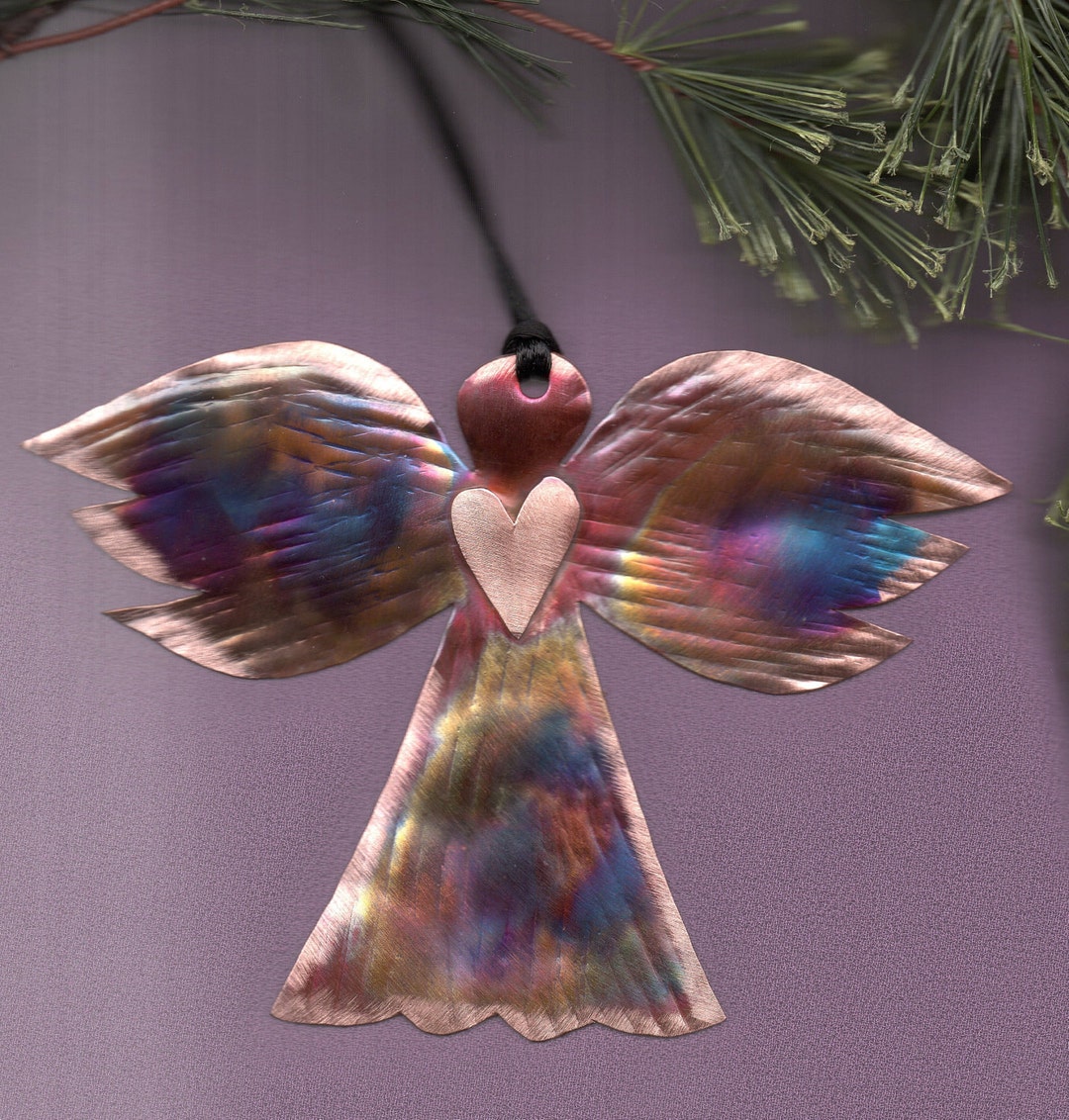 Handcrafted Copper Angel With Heart Ornament - Etsy
