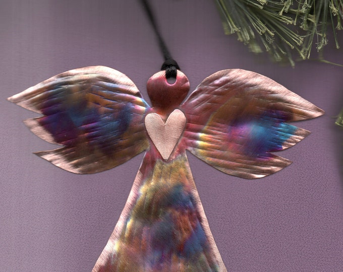 Handcrafted Copper Angel With Heart Ornament - Etsy