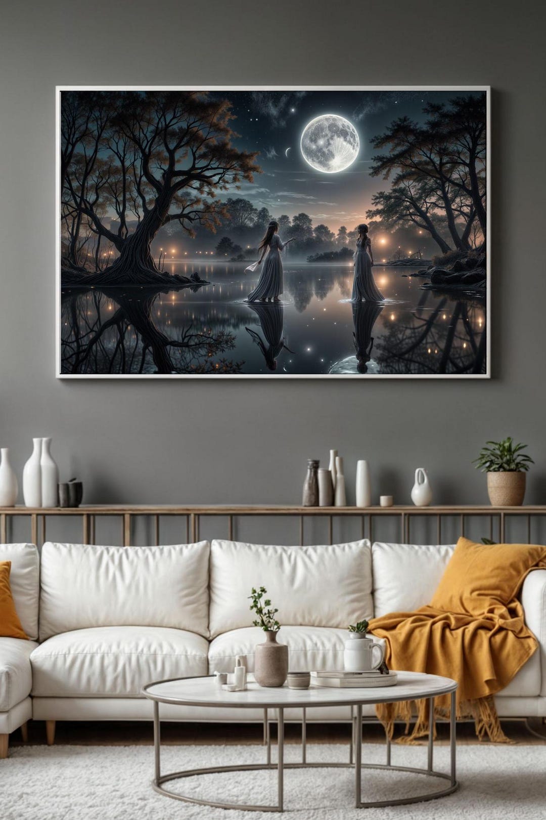 Moonlit Women Canvas Print: Ethereal Fantasy Landscape Wall Art - Etsy