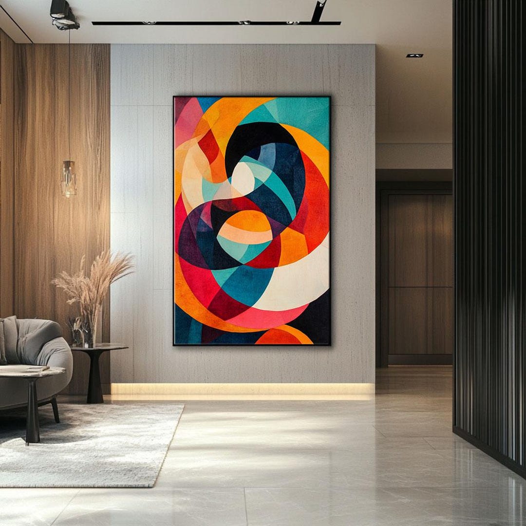 Modern Abstract Canvas Wall Art, Vibrant Color Spirals in Red, Blue ...