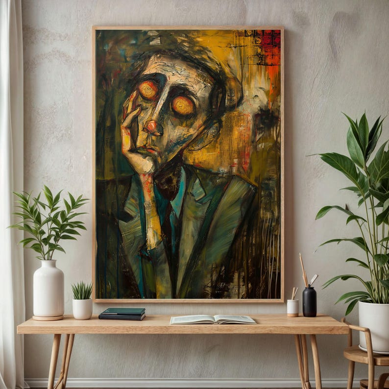 Expressionist Portrait Canvas Art - Abstract Emotional Modern Wall ...