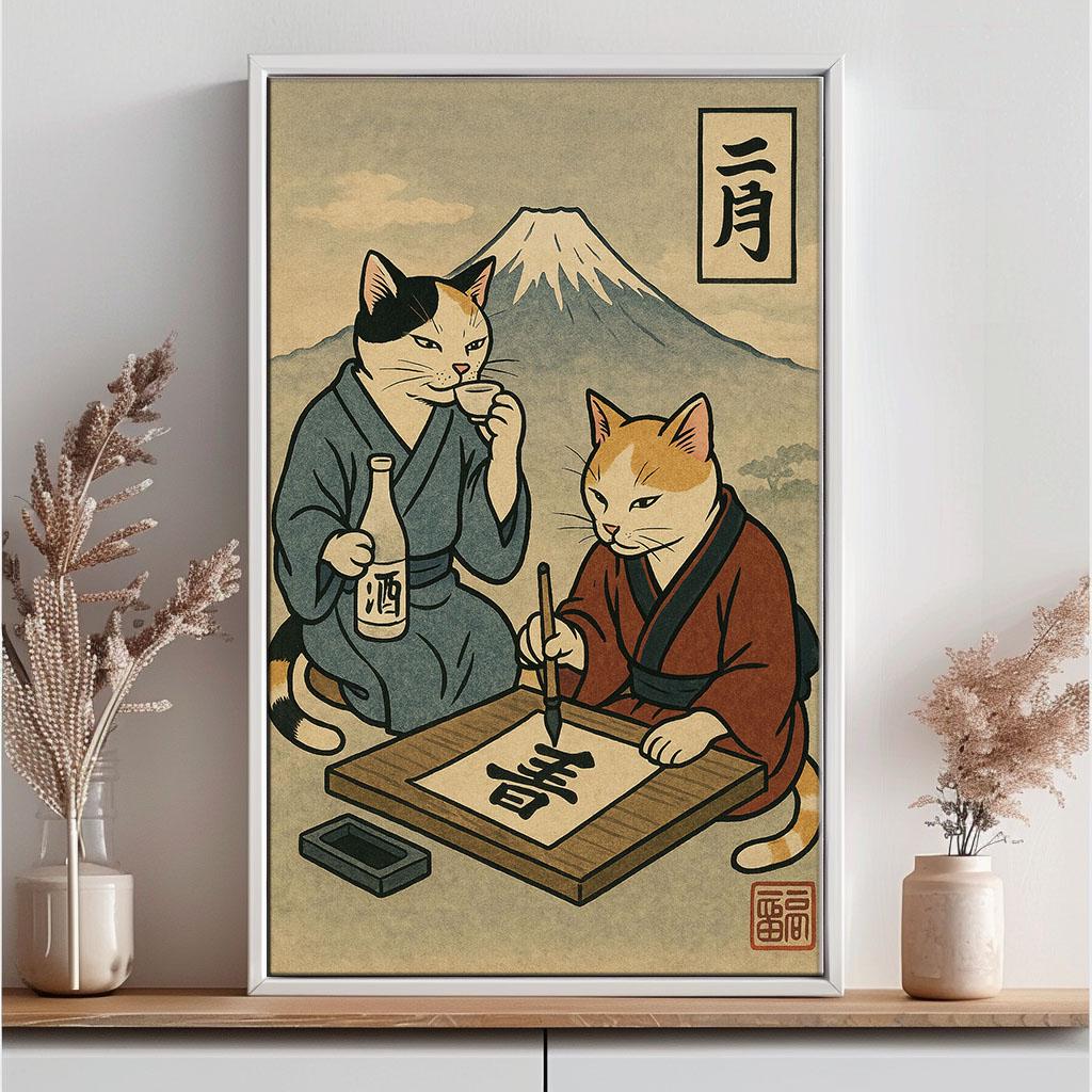 Ukiyo-e Cat Art Print: Fuji Mountain Japanese Poster - Etsy