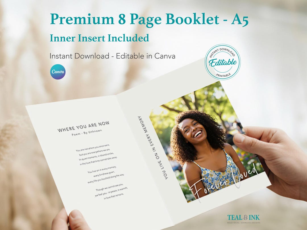 8 Page Funeral Program Template A5 | Editable Memorial Service Booklet ...