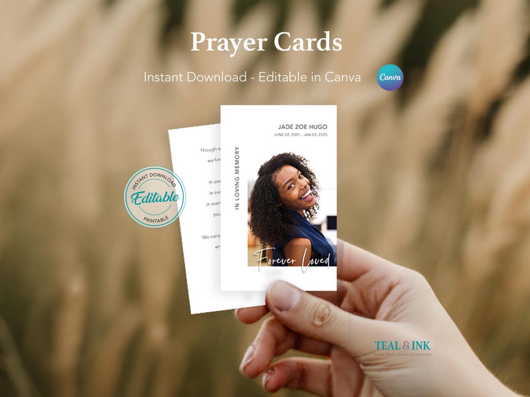 Memorial Prayer Card Template 2.5x4 | Editable in Canva | Funeral ...