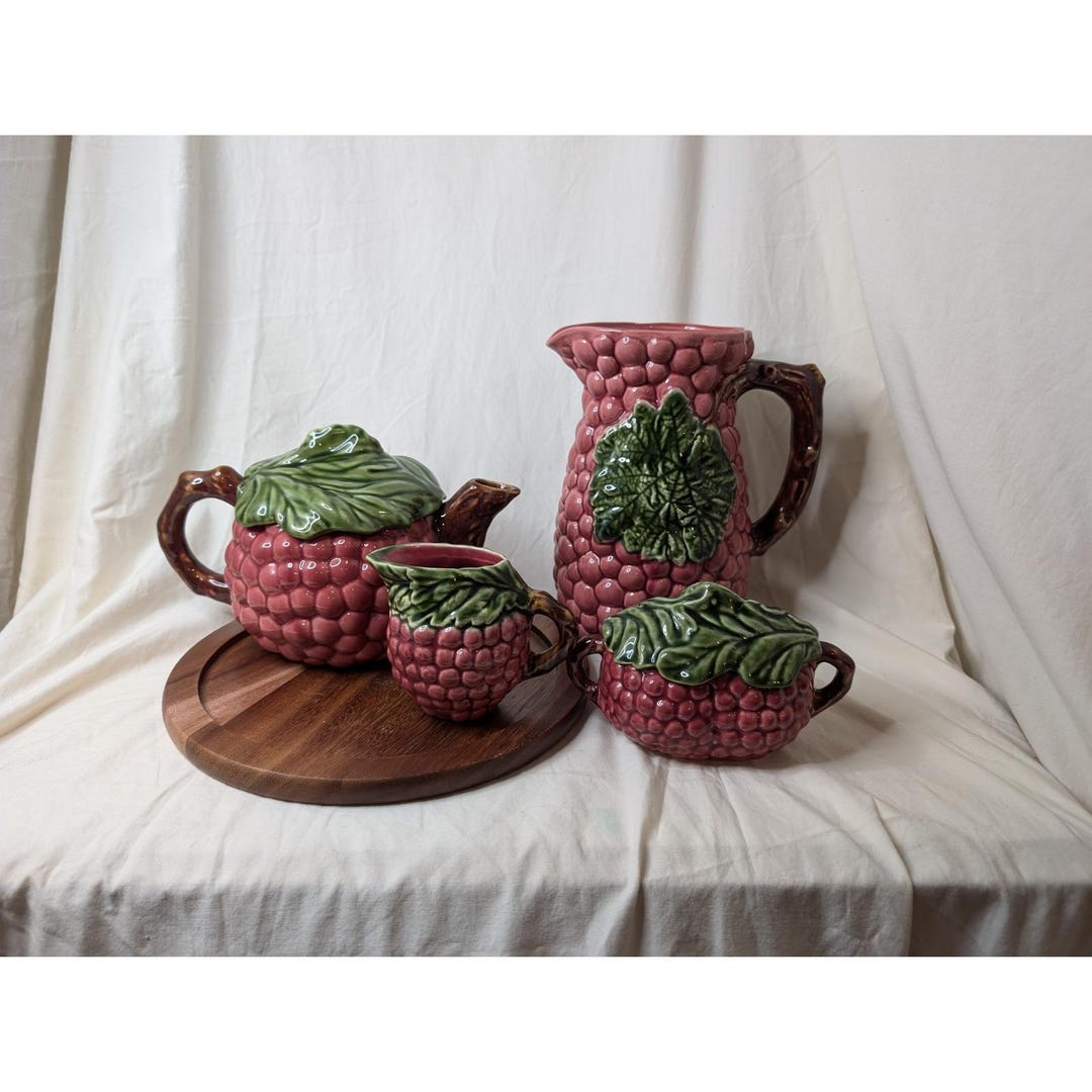 Jay Willfred Andrea by Sadek Red Grape Pitcher, Teapot, Sugar and Cream ...