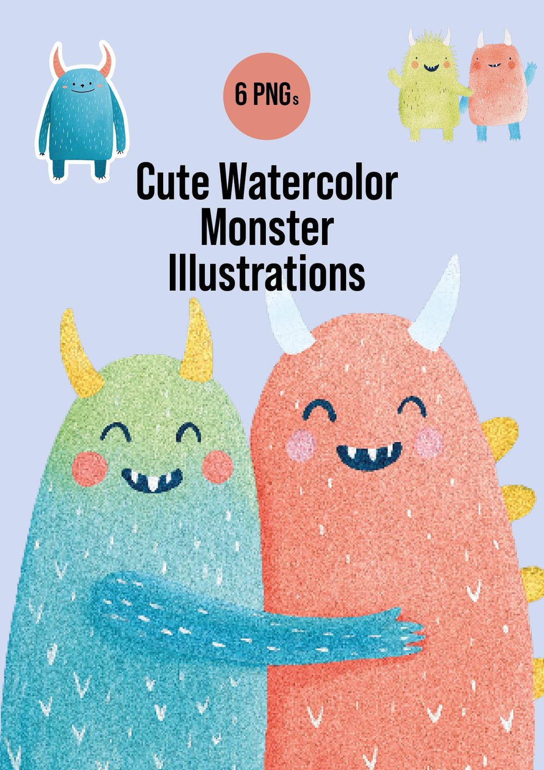 Watercolor Monsters Clipart Bundle | Cute Monster PNG Illustrations ...