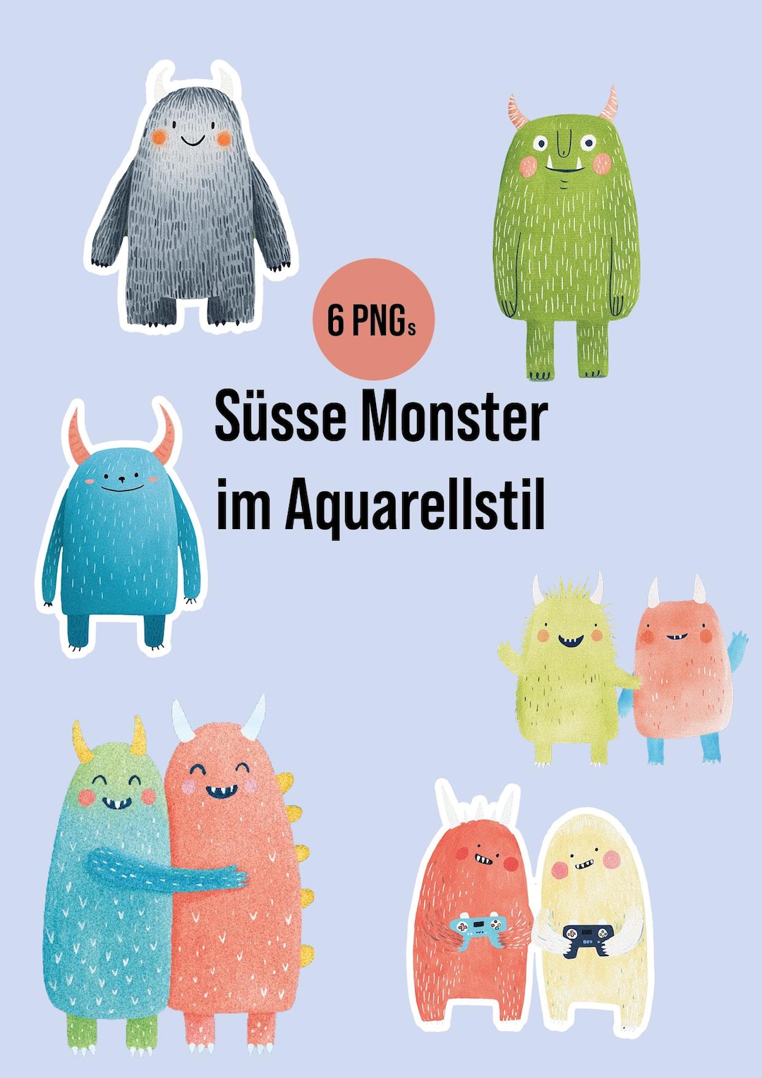 Watercolor Monster Clipart Bundle | Funny PNG Illustrations With ...