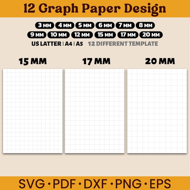 Printable Graph Paper PDF Bundle: Multiple Grid Sizes (digital Download ...