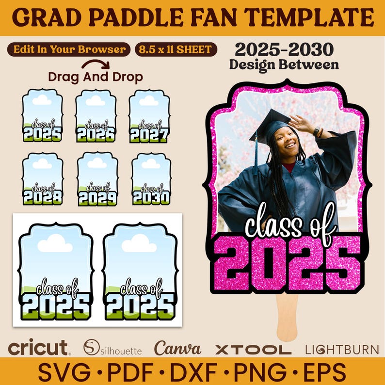 Graduation Paddle Fan Template: 2025-2030 Canva & SVG Designs (digital ...