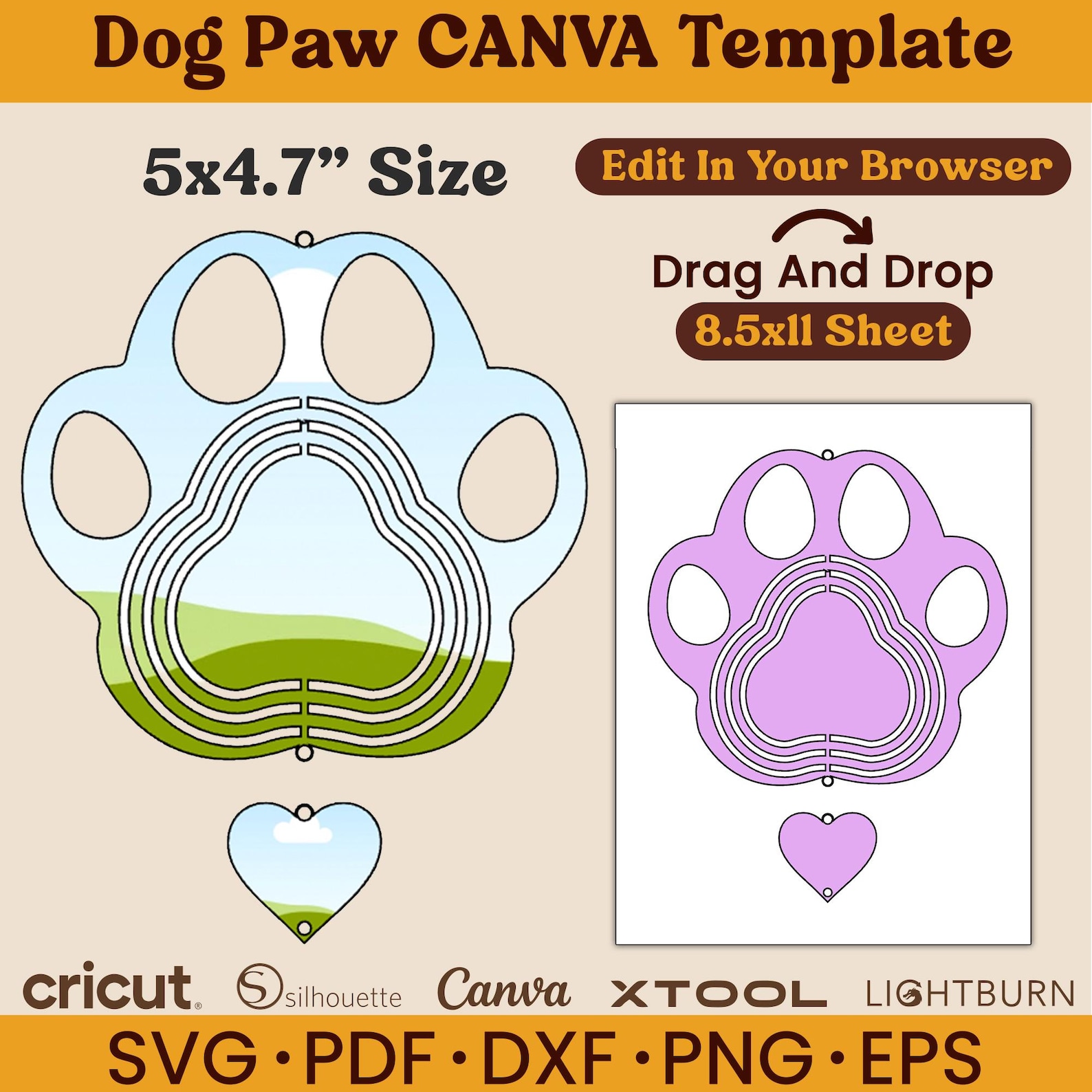 Dog Paw Wind Spinner Template, Paw Print Wind Spinner, Drag and Drop ...