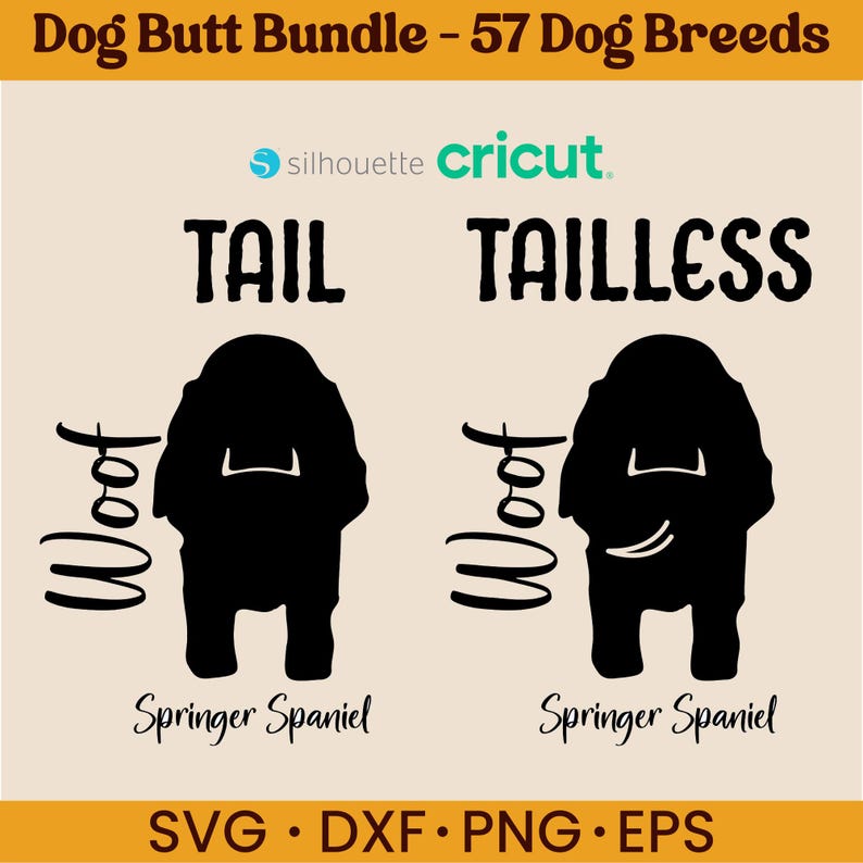 Dog Butt Silhouette SVG Bundle: 57 Breeds, Pet Lover Clipart (digital ...