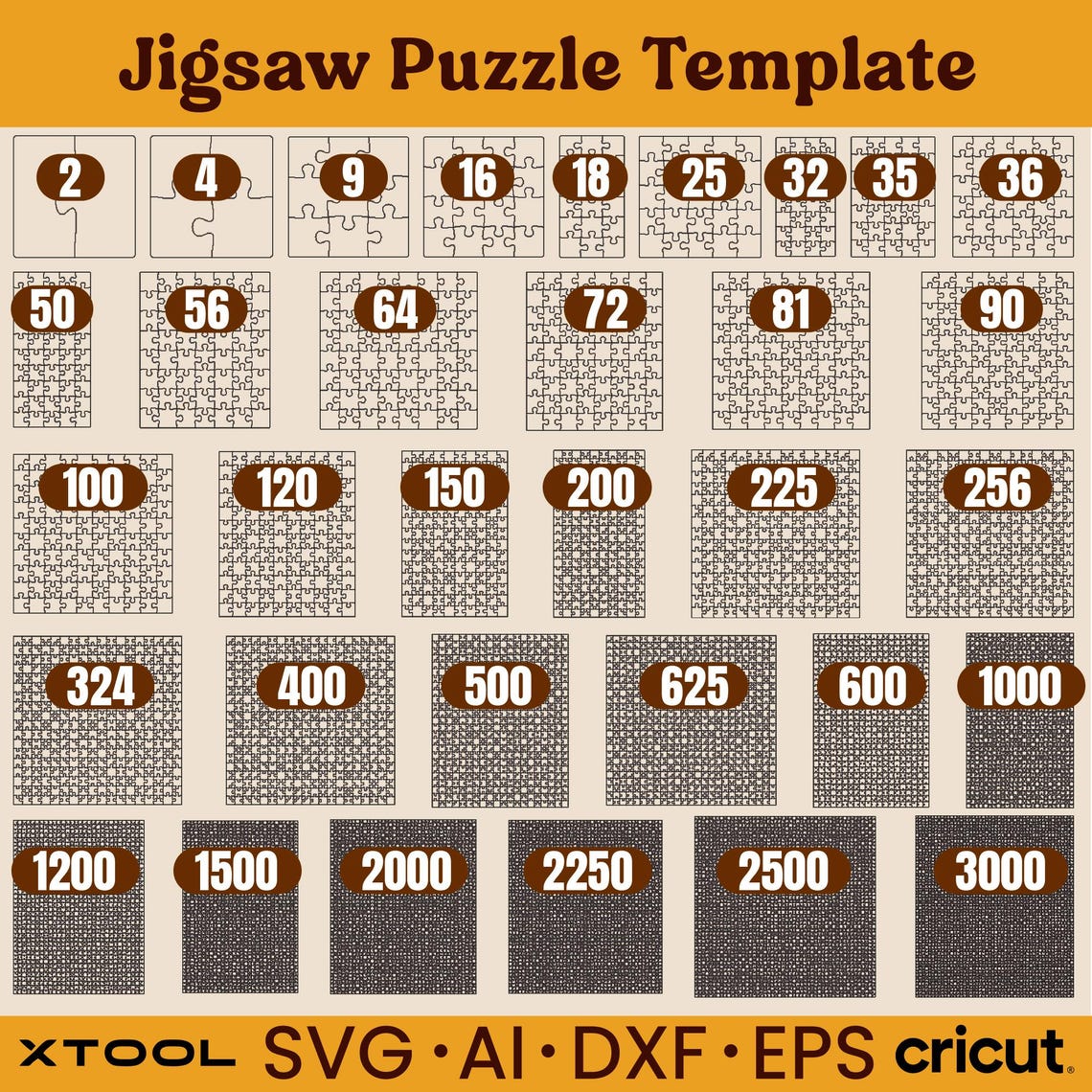 Puzzle SVG Templates: 33 Jigsaw Layouts for Laser Cutters (digital ...
