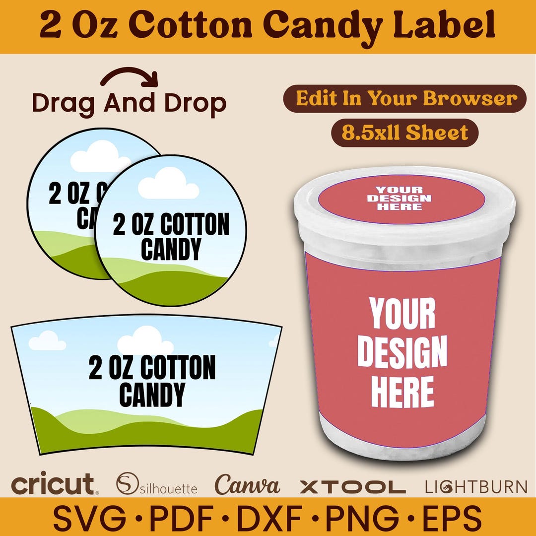 Cotton Candy Tub Label Template, Canva 2 Oz Cotton Candy Sticker ...