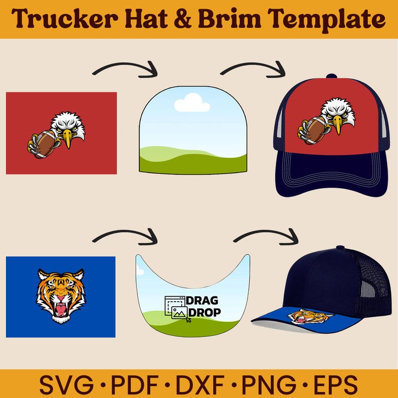Editable Hat Brim Template Pack | 5 Sizes Trucker Hat Templates | Canva ...