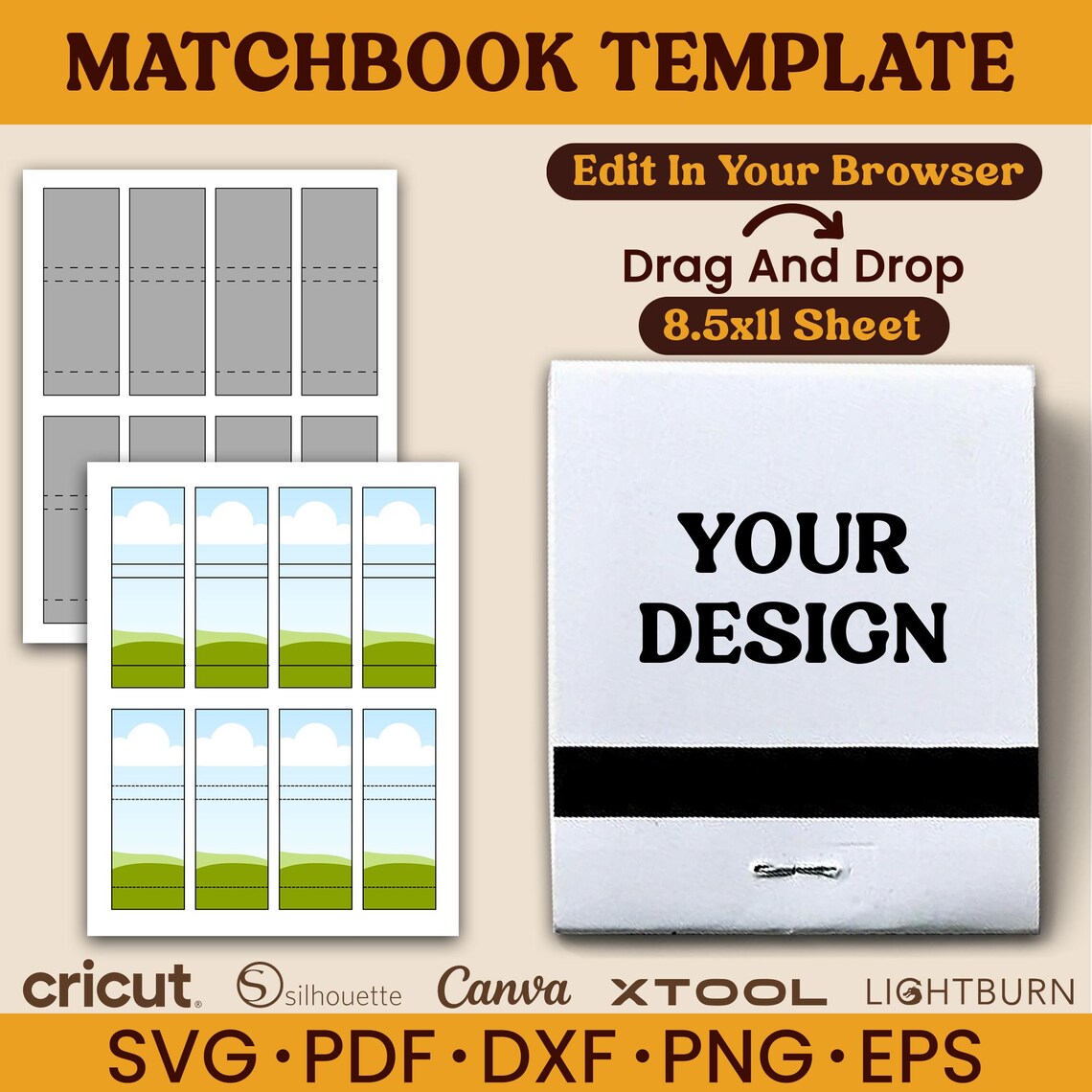 Matchbook Template Svg, Blank Matchbook Canva Template, Blank Match Box ...