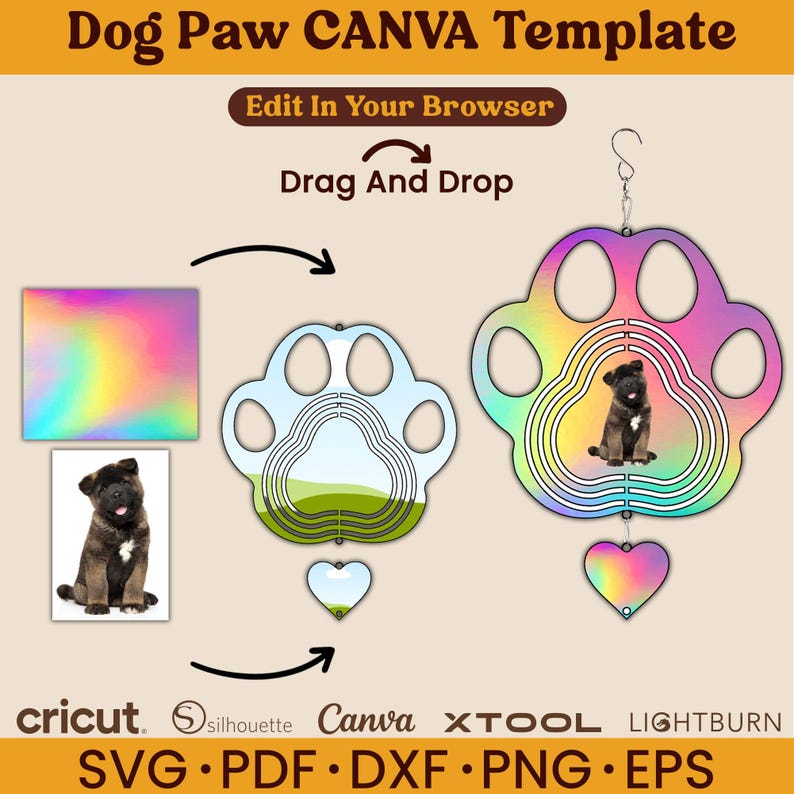 Dog Paw Wind Spinner Template, Paw Print Wind Spinner, Drag and Drop ...