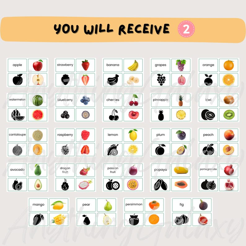 Fruit Flashcards Bundle for Preschool & Kindergarten 24 Fruits Matching ...