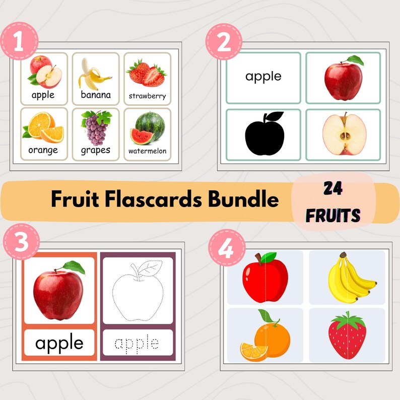 Fruit Flashcards Bundle for Preschool & Kindergarten 24 Fruits Matching ...